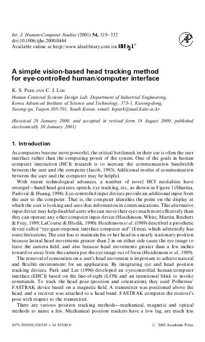 (PDF) A simple vision-based head tracking method for Eye controlled HCI