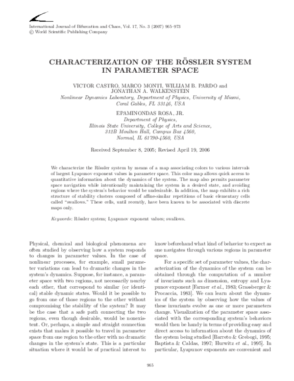 (PDF) Characterization of the RÖssler System in Parameter Space