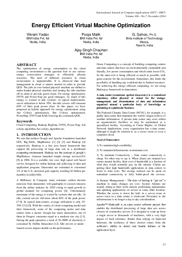 (PDF) Energy Efficient Virtual Machine Optimization