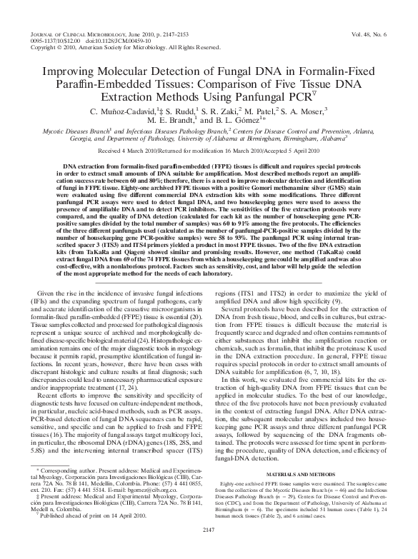 (PDF) Improving Molecular Detection of Fungal DNA in Formalin-Fixed Paraffin-Embedded Tissues ...