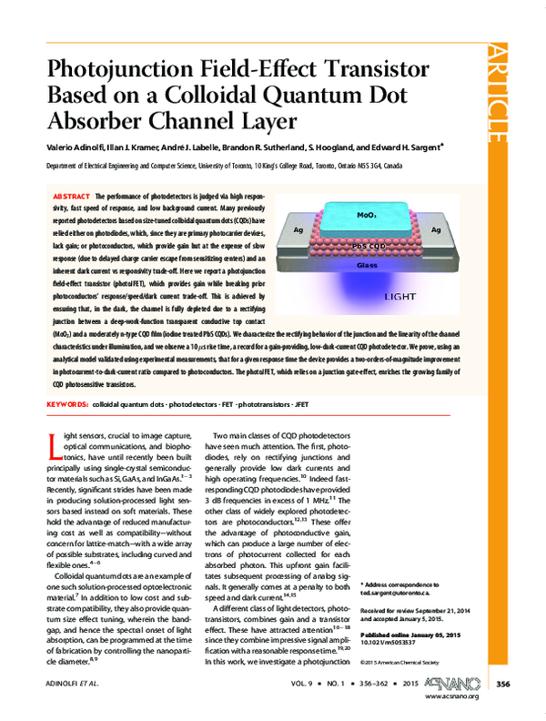 (PDF) Photojunction Field-Effect Transistor Based on a Colloidal ...
