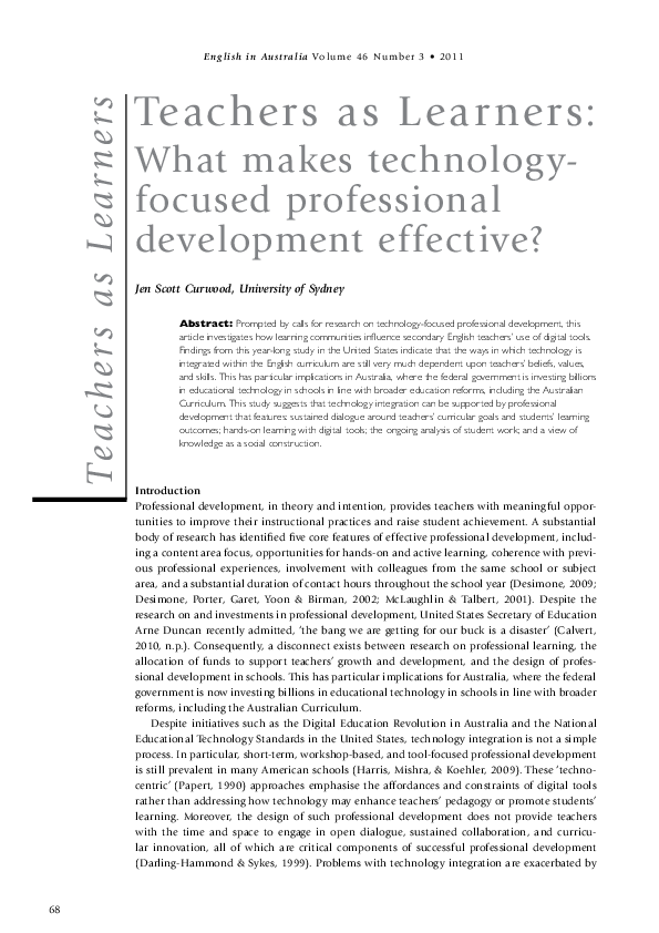(PDF) Teachers as learners: What makes technology-focused professional ...