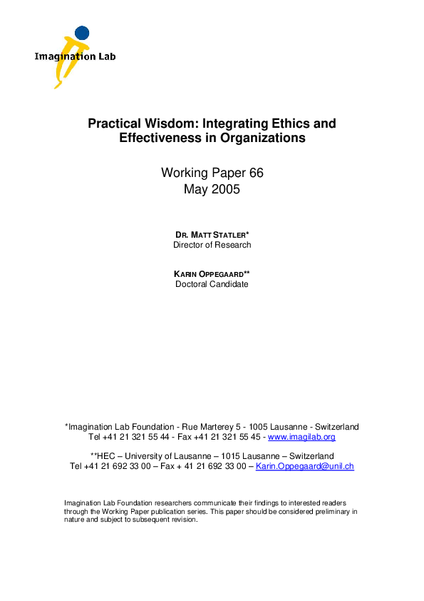 (PDF) Practical Wisdom: Integrating Ethics and Effectiveness in ...