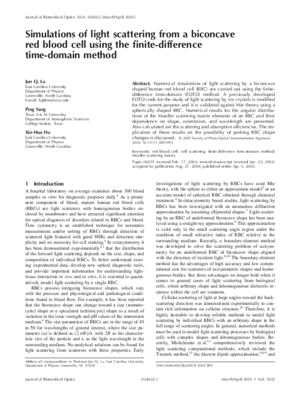(PDF) Simulations of light scattering from a biconcave red blood cell ...
