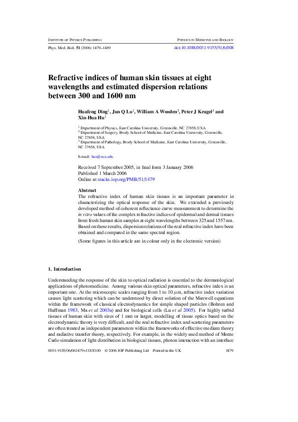 (PDF) Refractive indices of human skin tissues at eight wavelengths and ...