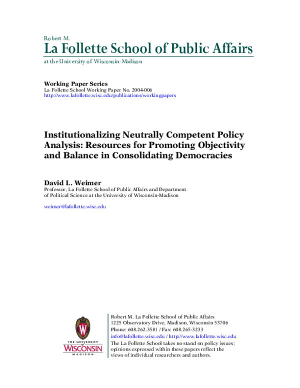(PDF) Institutionalizing Neutrally Competent Policy Analysis: Resources ...
