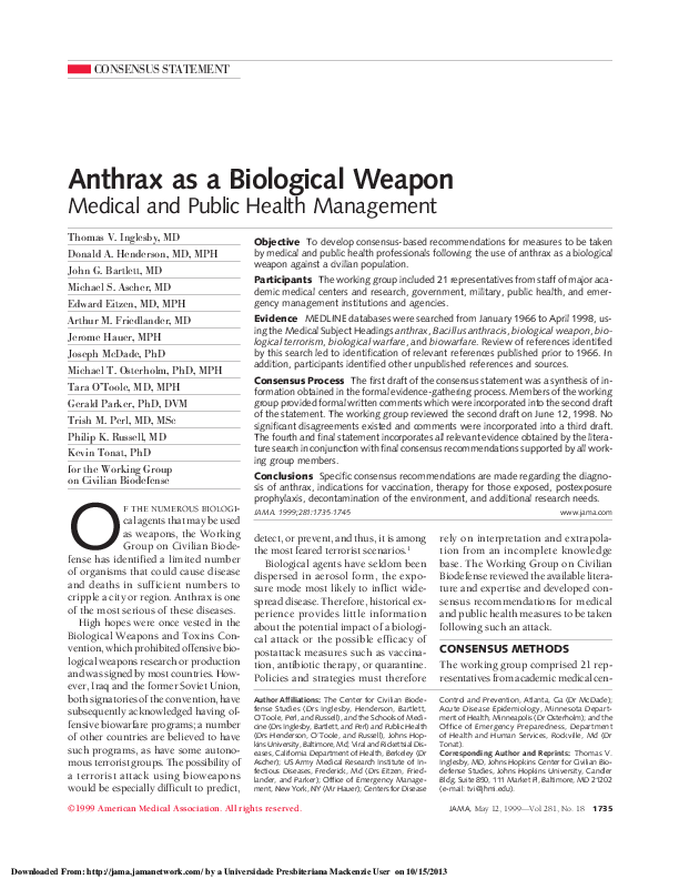 (PDF) Anthrax as a Biological Weapon