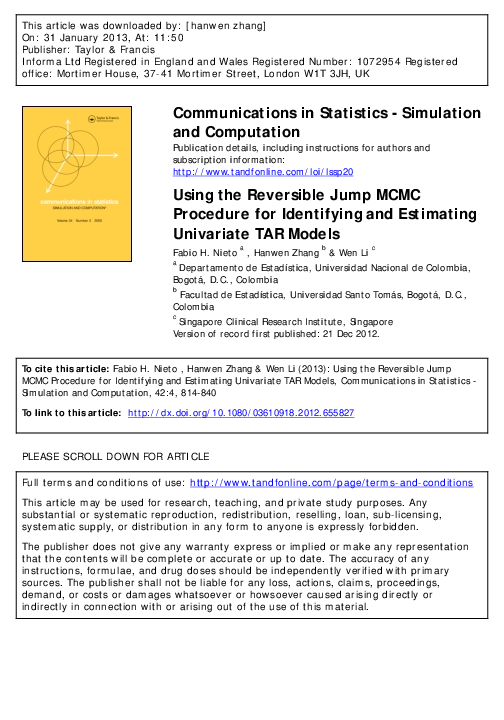 (PDF) Using the Reversible Jump MCMC Procedure for Identifying and Estimating Univariate TAR Models