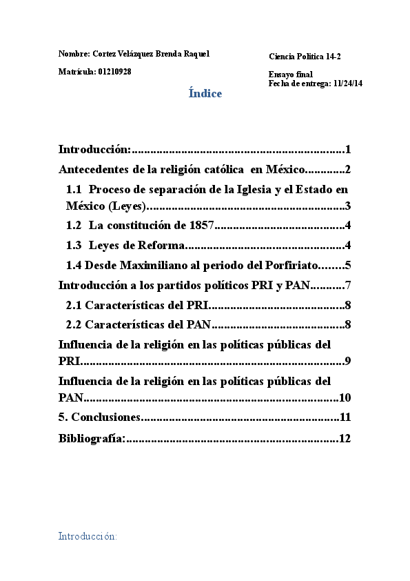 (DOC) Influencia de la religión en la política de México