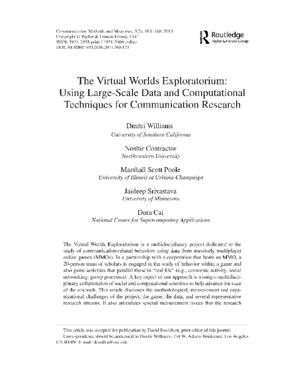 (PDF) The Virtual Worlds Exploratorium: Using Large-Scale Data and ...