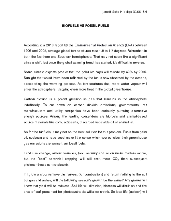 (DOC) BIOFUELS VS FOSSIL FUELS