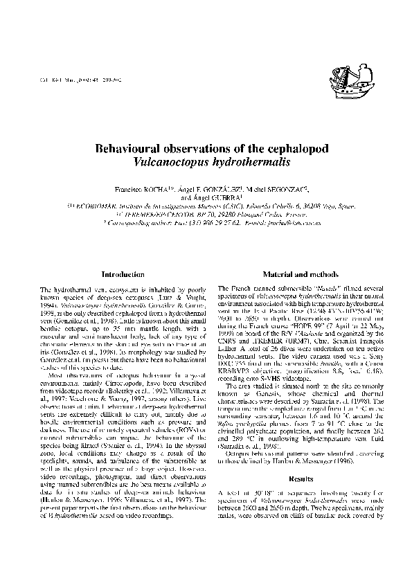 (PDF) Behavioural observations of the cephalopod Vulcanoctopus ...