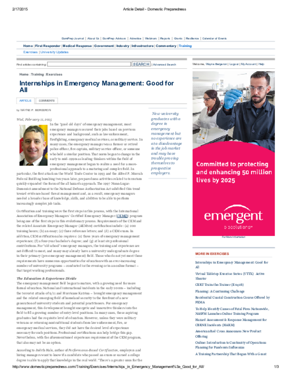 (PDF) Internships in Emergency Management: Good for All