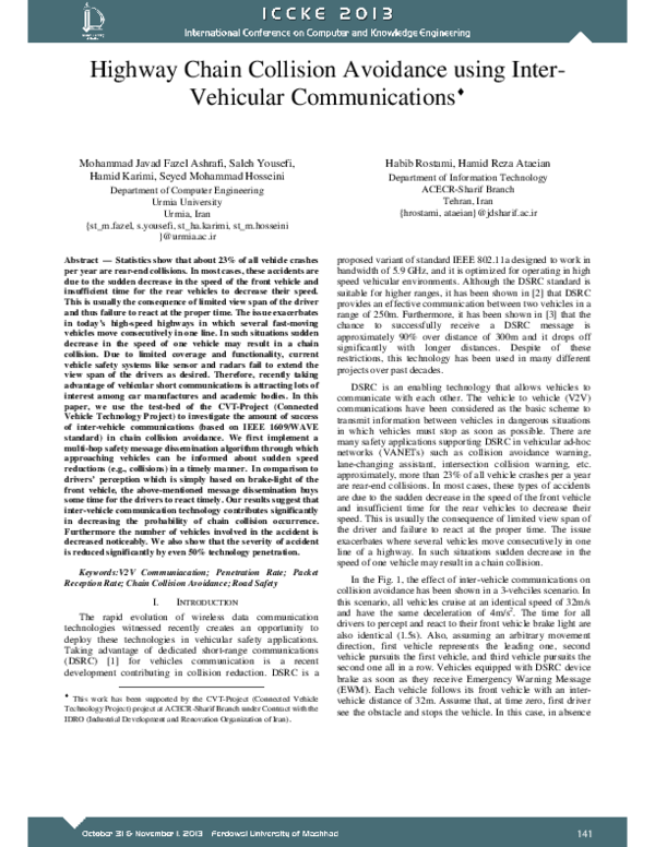 (PDF) Highway Chain Collision Avoidance Using Inter-Vehicular Communications