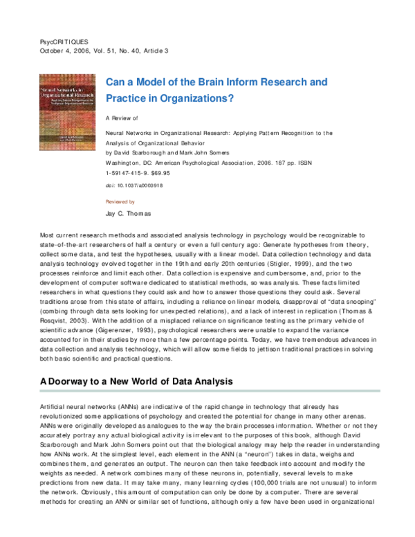 Pdf Neural Networks In Organizational Research Applying Pattern Recognition To The Analysis