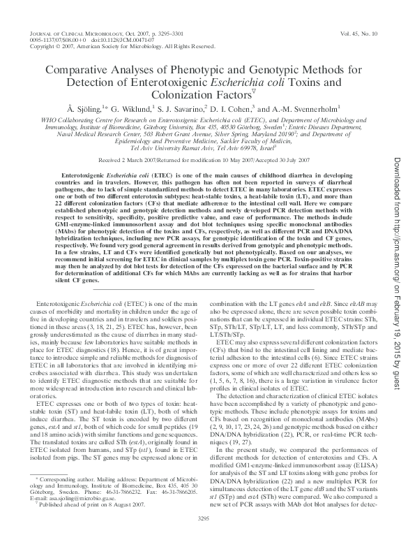 (PDF) Comparative Analyses of Phenotypic and Genotypic Methods for Detection of Enterotoxigenic ...