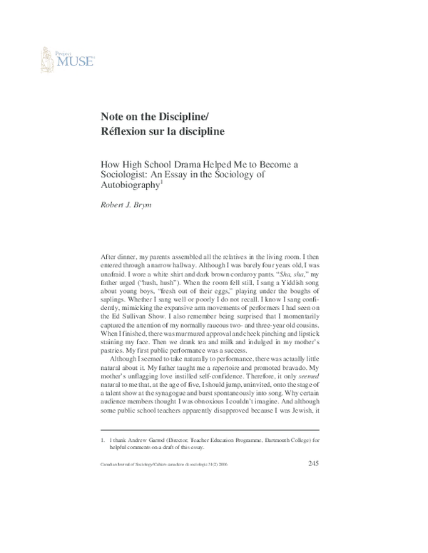 (PDF) How high school drama helped me to become a sociologist