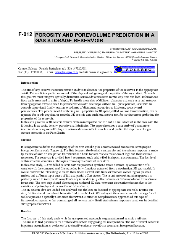 (PDF) Porosity and porevolume prediction in a gas storage reservoir