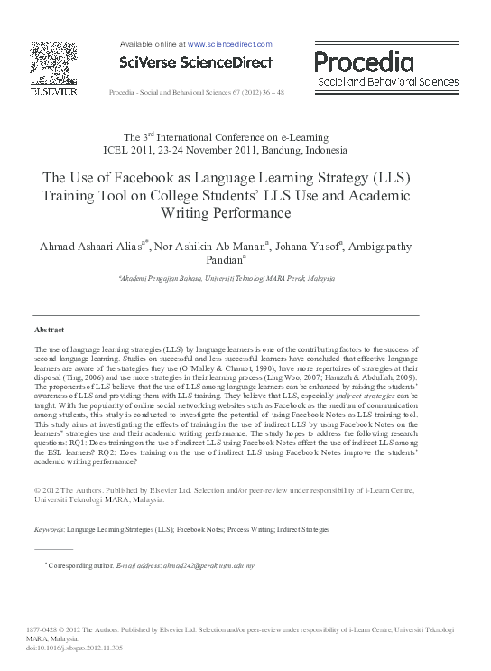 (PDF) The use of Facebook as Language Learning Strategy (LLS) Training Tool on College Students ...