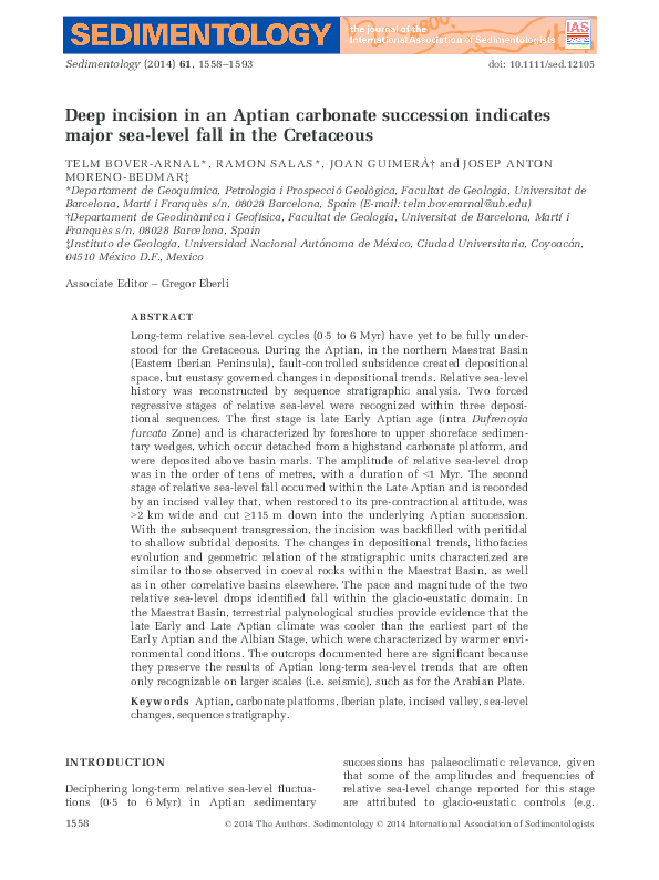 (PDF) Deep incision in an Aptian carbonate succession indicates major ...