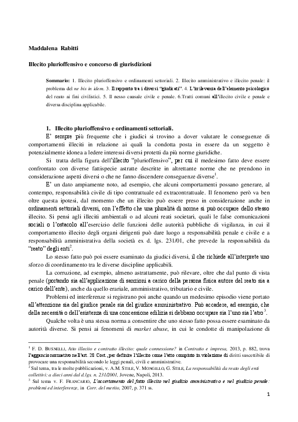 (PDF) Illecito plurioffensivo e concorso di giurisdizioni