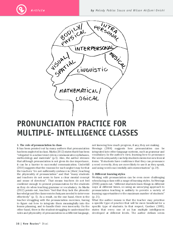 (PDF) PRONUNCIATION PRACTICE FOR MULTIPLE- INTELLIGENCE CLASSES