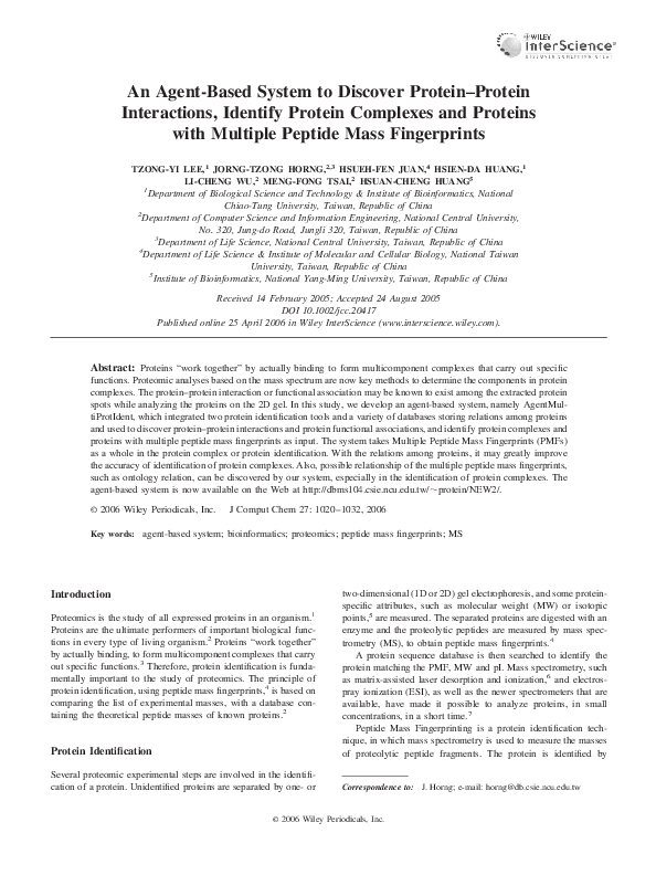 (PDF) An agent-based system to discover protein-protein interactions ...