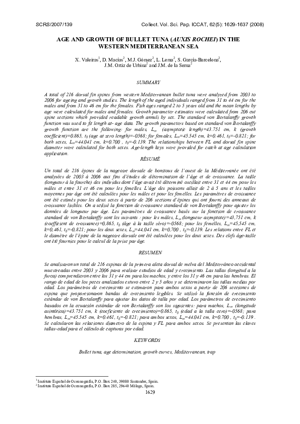 (PDF) AGE AND GROWTH OF BULLET TUNA (AUXIS ROCHEI) IN THE WESTERN ...