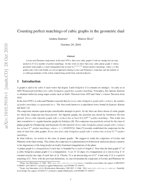 (PDF) Counting perfect matchings of cubic graphs in the geometric dual