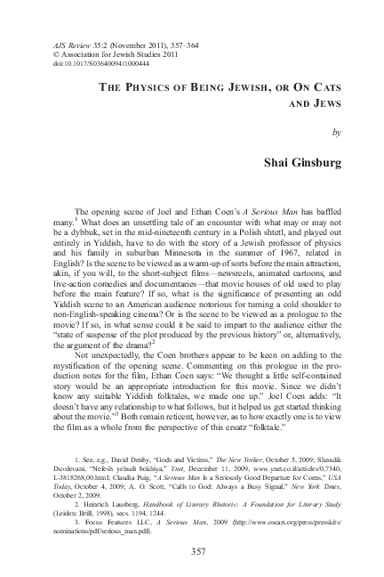 (PDF) The Physics of Being Jewish, or On Cats and Jews