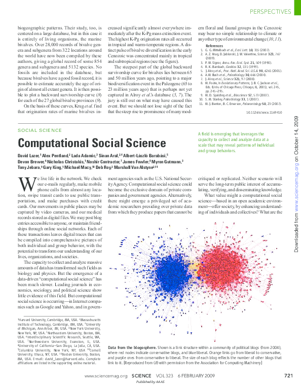 (PDF) Life in the network: the coming age of computational social science