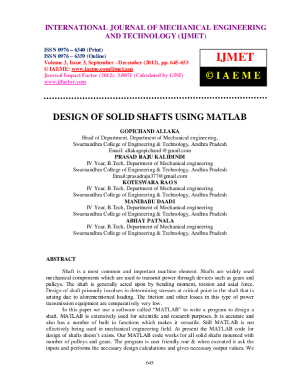 (PDF) DESIGN OF SOLID SHAFTS USING MATLAB