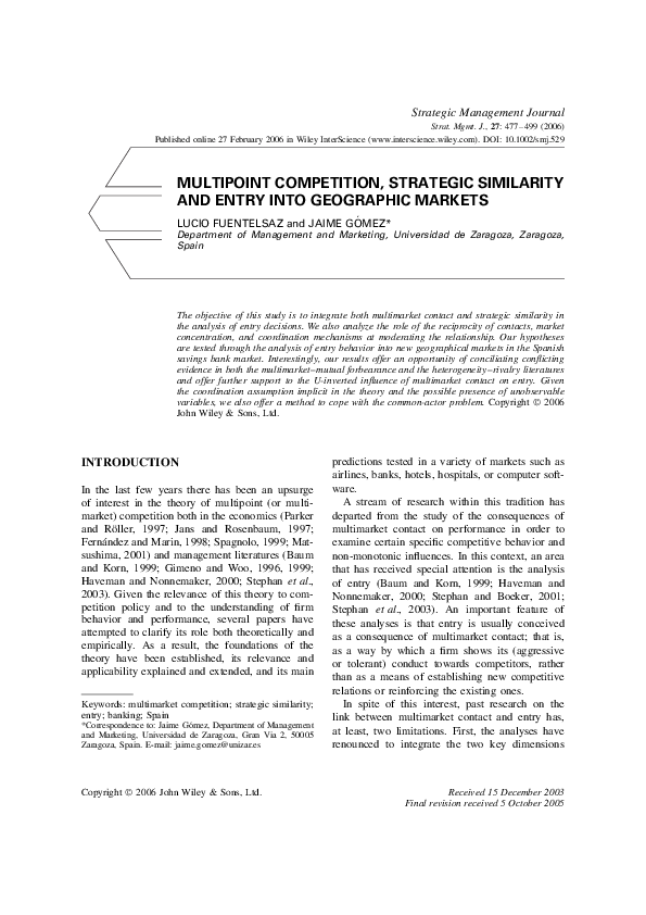 (PDF) Multipoint competition, strategic similarity and entry into ...