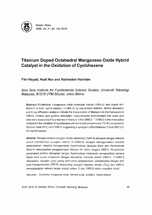 (PDF) Titanium Doped Octahedral Manganese Oxide Hybrid Catalyst in the ...