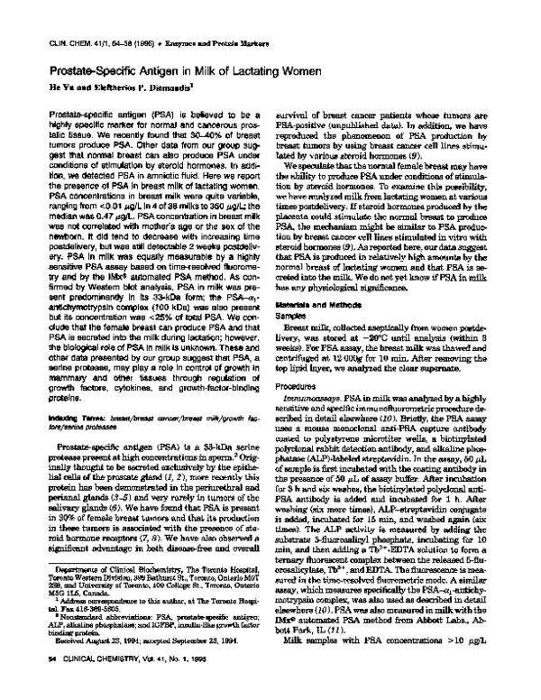 (PDF) Prostate-SpecificAntigen in Milk of LactatingWomen
