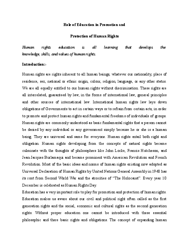 (DOC) Role of Education in Promotion and Protection of Human Rights