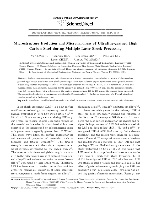 (PDF) Microstructure Evolution and Microhardness of Ultrafine-grained High Carbon Steel during ...