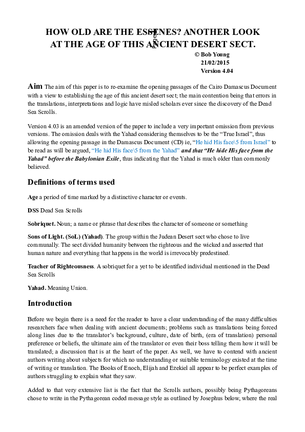 (DOC) How old are the Essenes? Another look at the age of this ancient ...