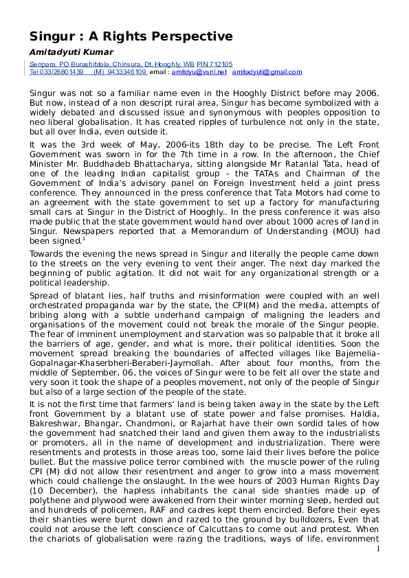 (DOC) Singur A Rights Perspective
