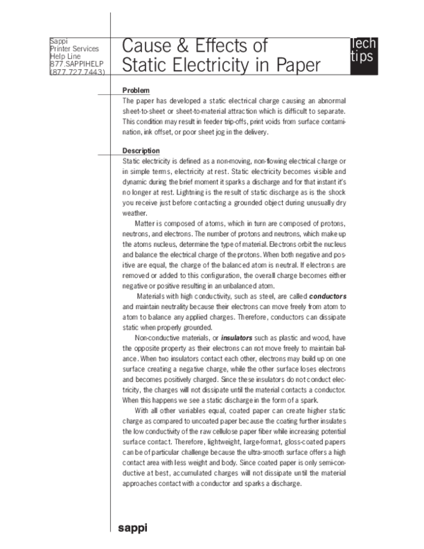 (PDF) Cause & Effects of Static Electricity in Paper