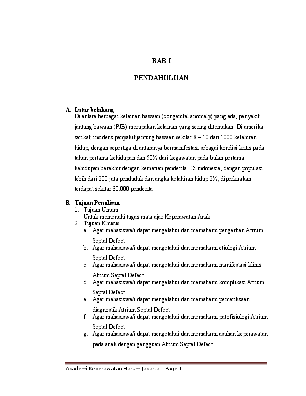 (DOC) Askep ASD (Atrium Septal Defect) pada anak