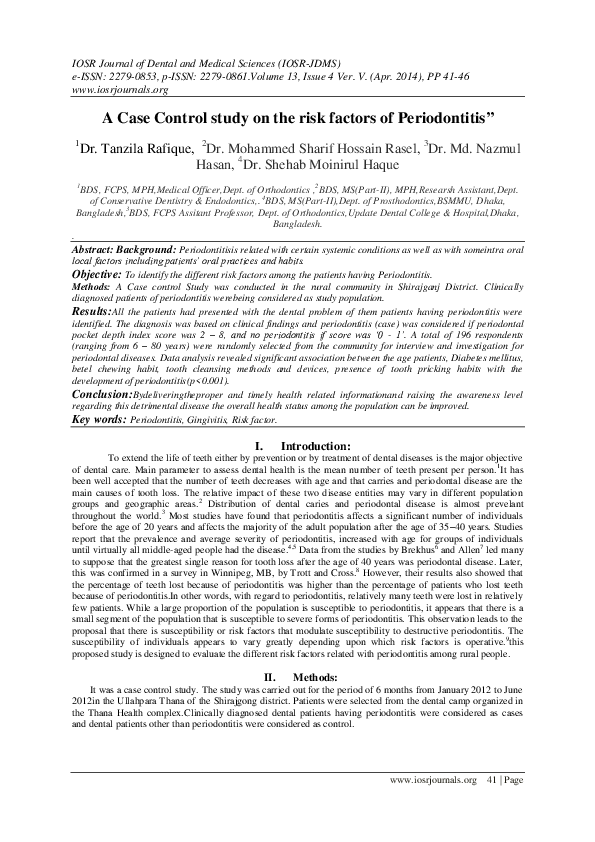 (PDF) A Case Control study on the risk factors of Periodontitis