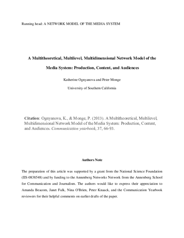 Pdf A Multitheoretical Multilevel Multidimensional Network Model Of