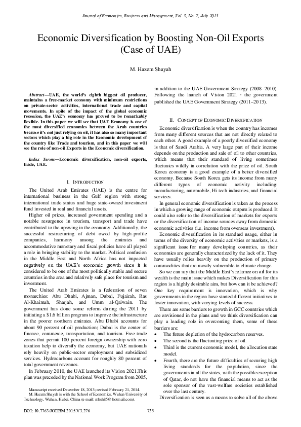(PDF) Economic Diversification by Boosting Non-Oil Exports (Case of UAE)