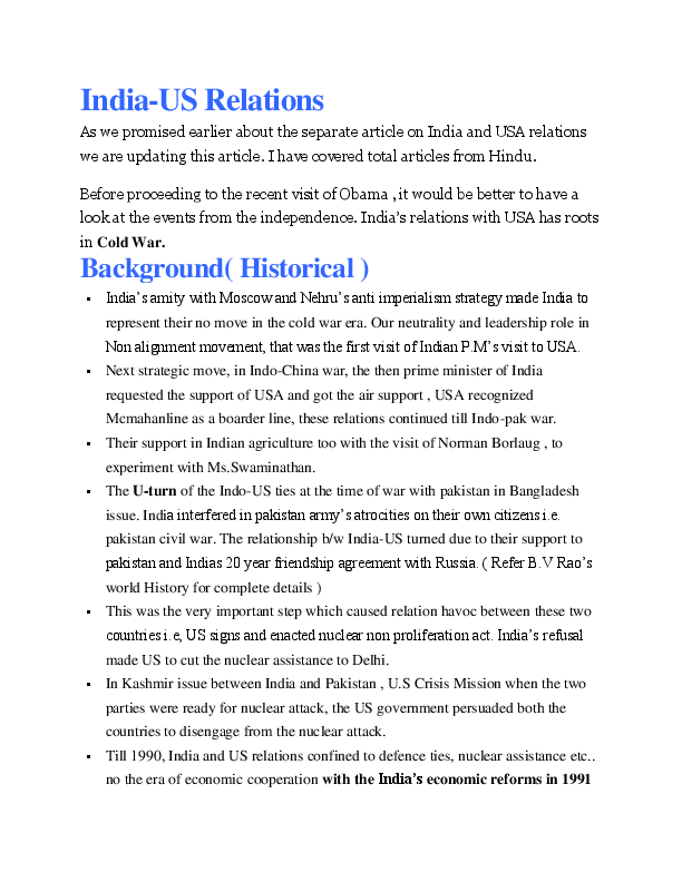 (PDF) Indo-Us Relations : recent developments