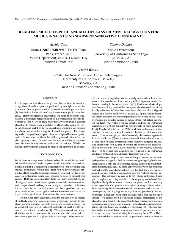 Pdf Realtime Multiple Pitch And Multiple Instrument Recognition For