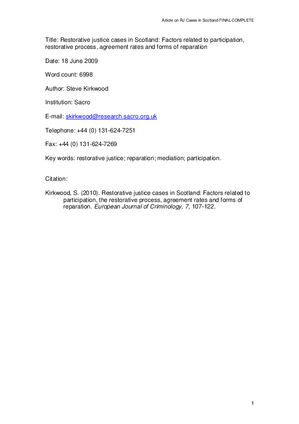 (PDF) Restorative justice cases in Scotland: Factors related to participation, the restorative ...