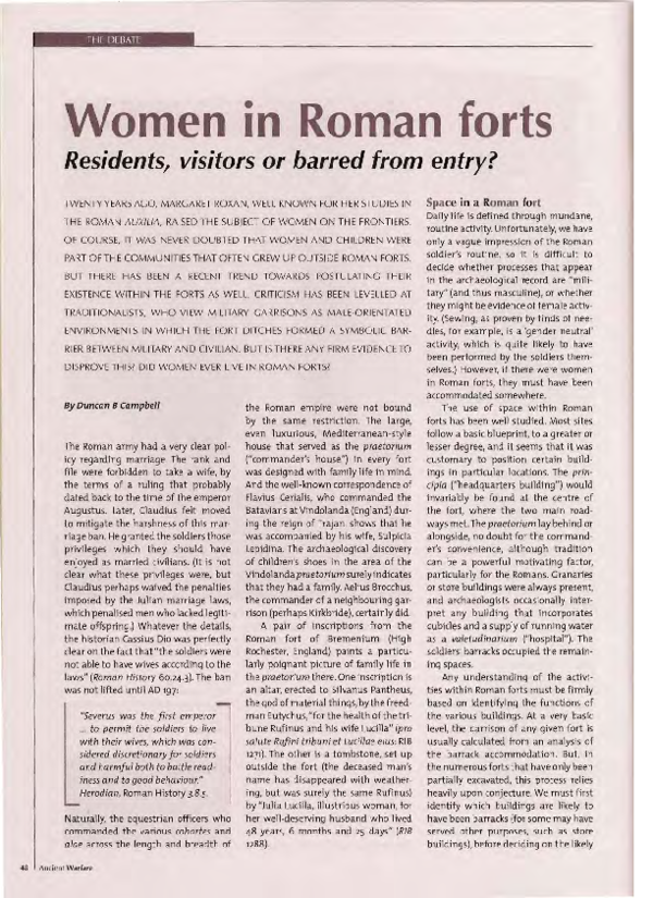 (PDF) Women in Roman forts: Residents, visitors or barred from entry?