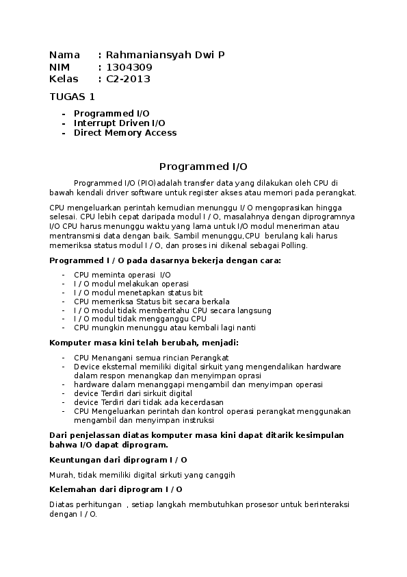 Doc Programmed Io Interrupt Driven Io Direct Memory Access