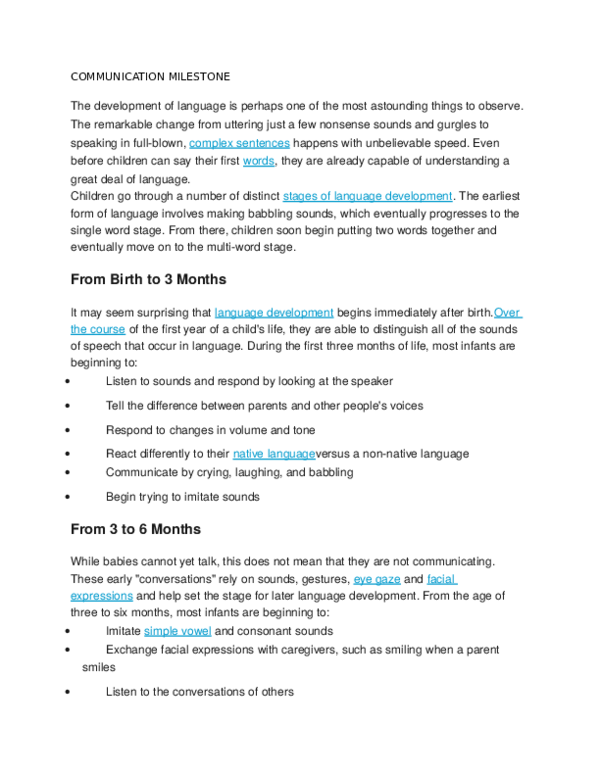 (DOC) COMMUNICATION MILESTONE & STAGES OF LANGUAGE DEVELOPMENT